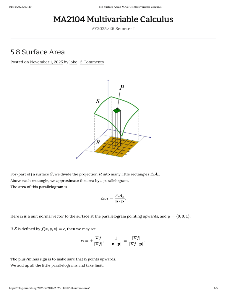 Surface Area in Multivariable Calculus