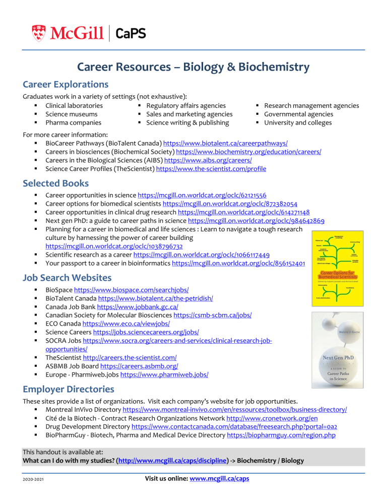 Biology & Biochemistry Career Guide