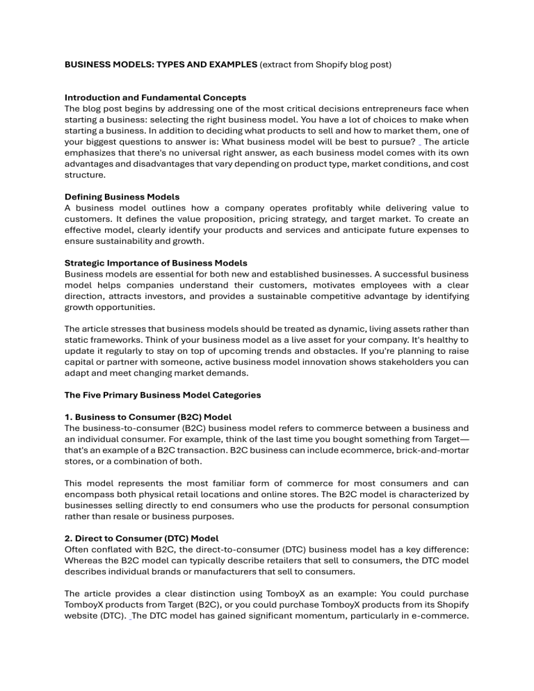 Business Models: Types & Examples Guide