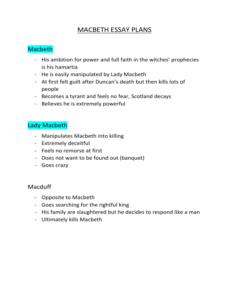 Macbeth Essay Plans & Analysis Guide