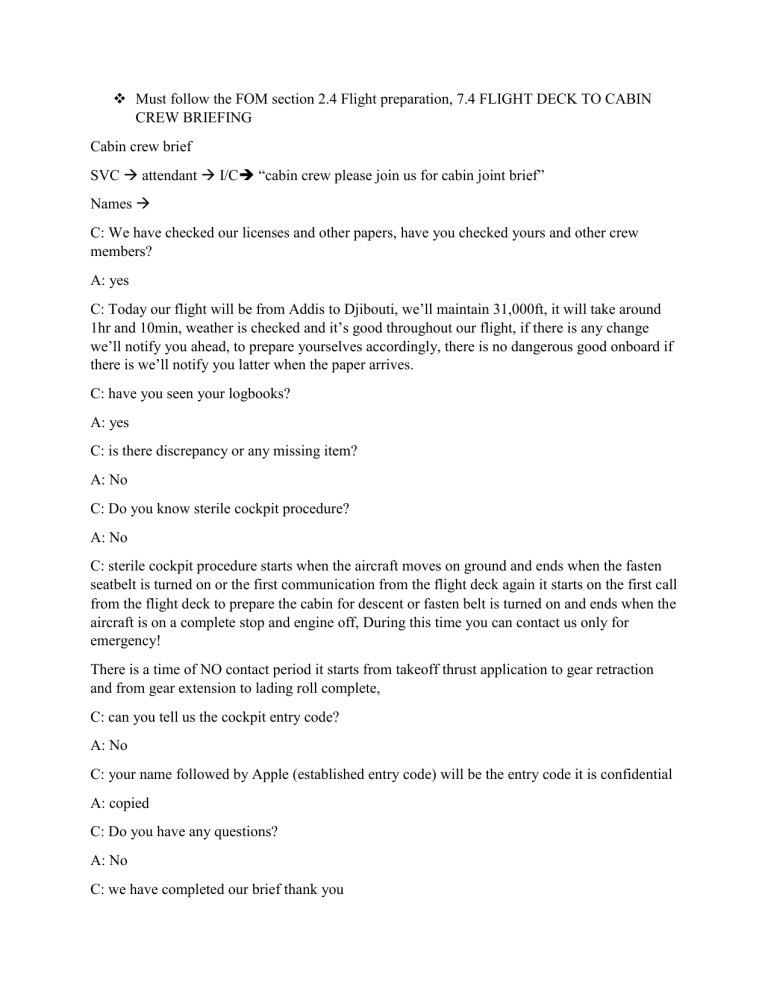 Cabin Crew Briefing Procedure Script