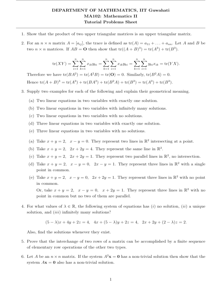 MA102 Mathematics II Tutorial IIT Guwahati