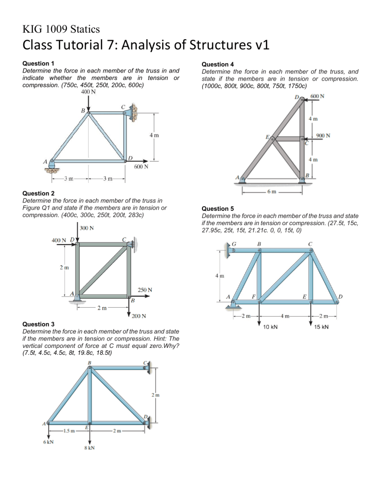Class Tutorial 7 Analysis of Structures v1