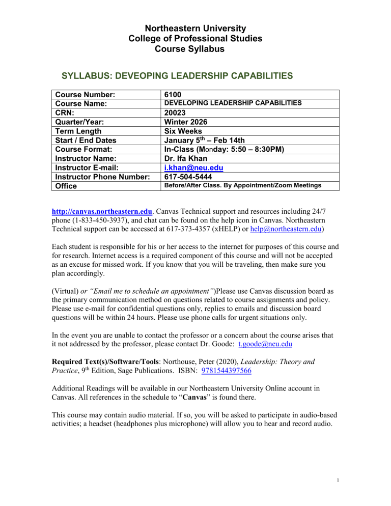 Leadership Capabilities Course Syllabus