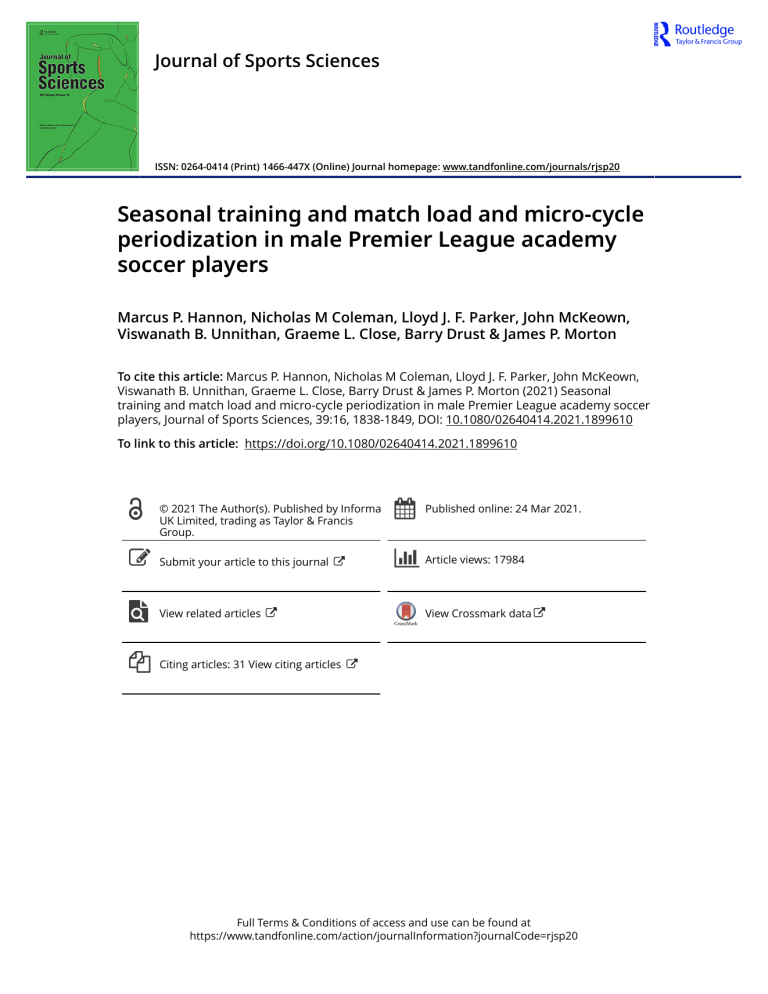 Seasonal training and match load and micro-cycle periodization in male ...