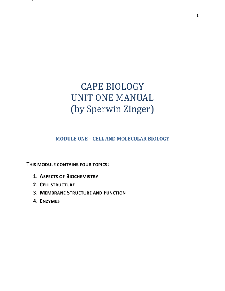 CAPE Biology Unit One Manual