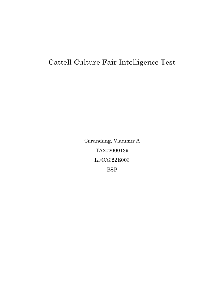 Cattell Culture Fair IQ Test
