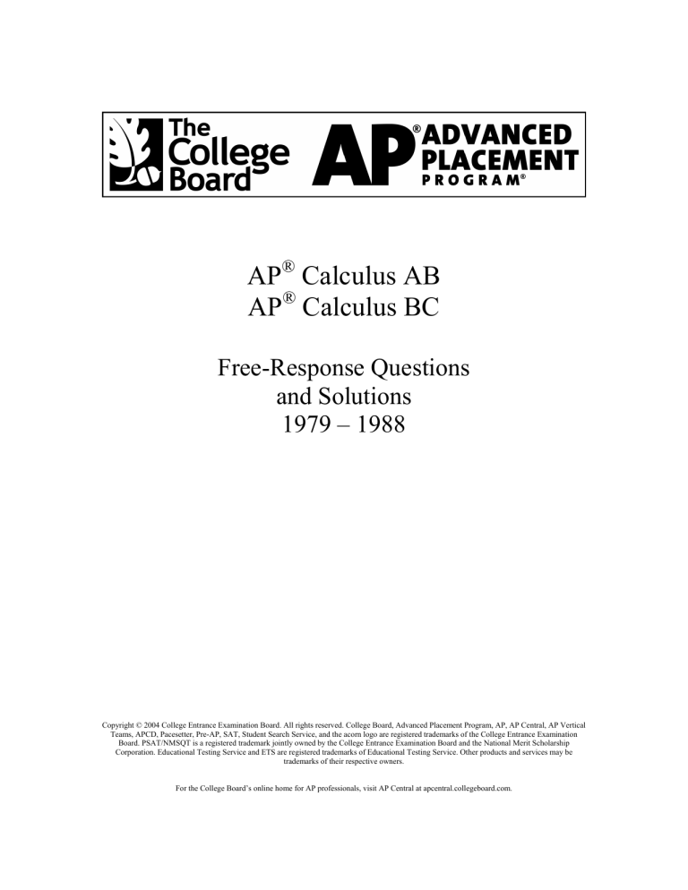 AP Calculus AB & BC Free-Response Questions 1979-1988