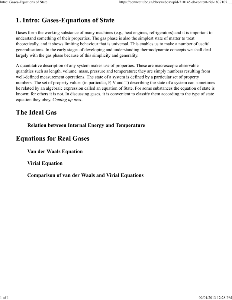 Gases: Equations of State - Ideal & Real Gases