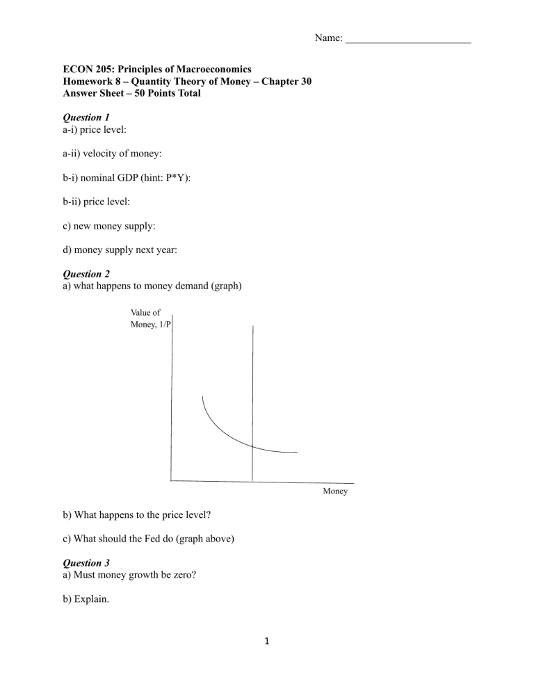 Macroeconomics Homework: Quantity Theory of Money