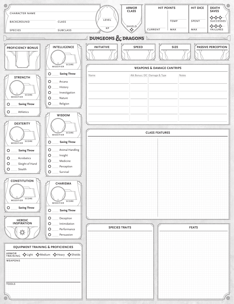 Dungeons & Dragons Character Sheet Template