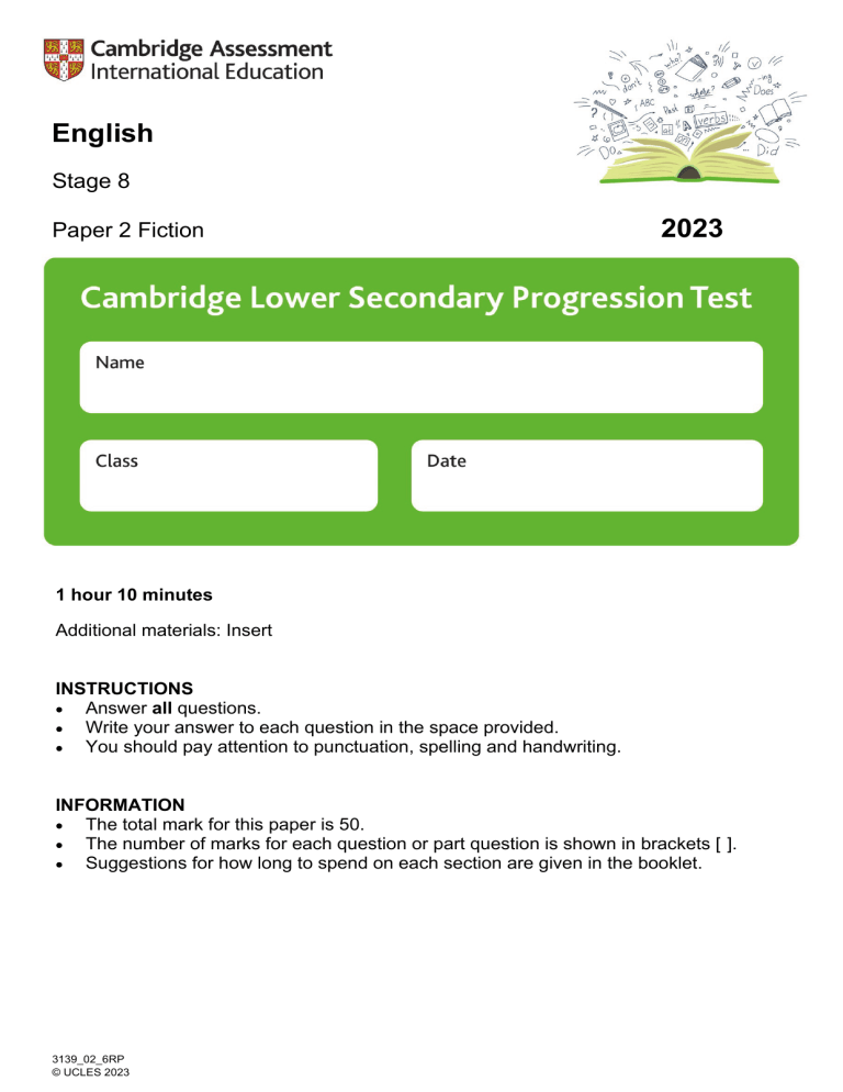 Cambridge Stage 8 English Fiction Exam 2023