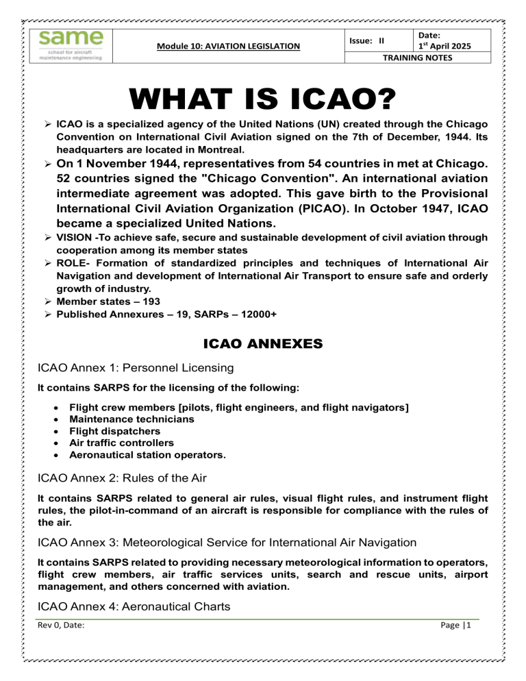 Aviation Legislation Module 10 Training Notes