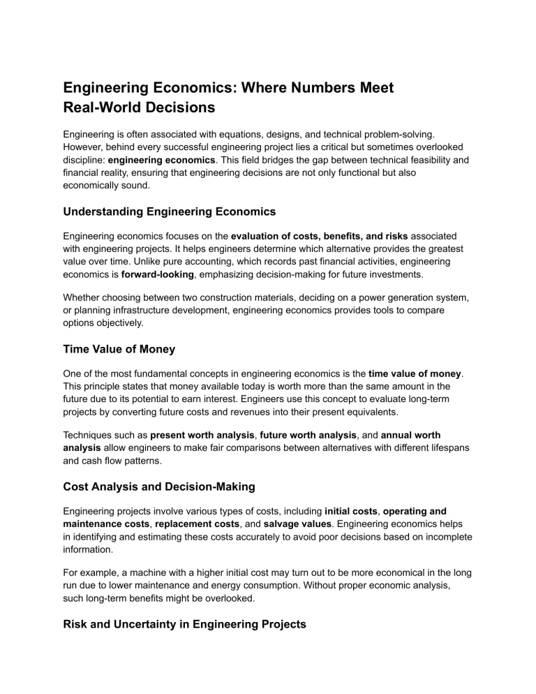 Engineering Economics: Guide to Financial Decisions