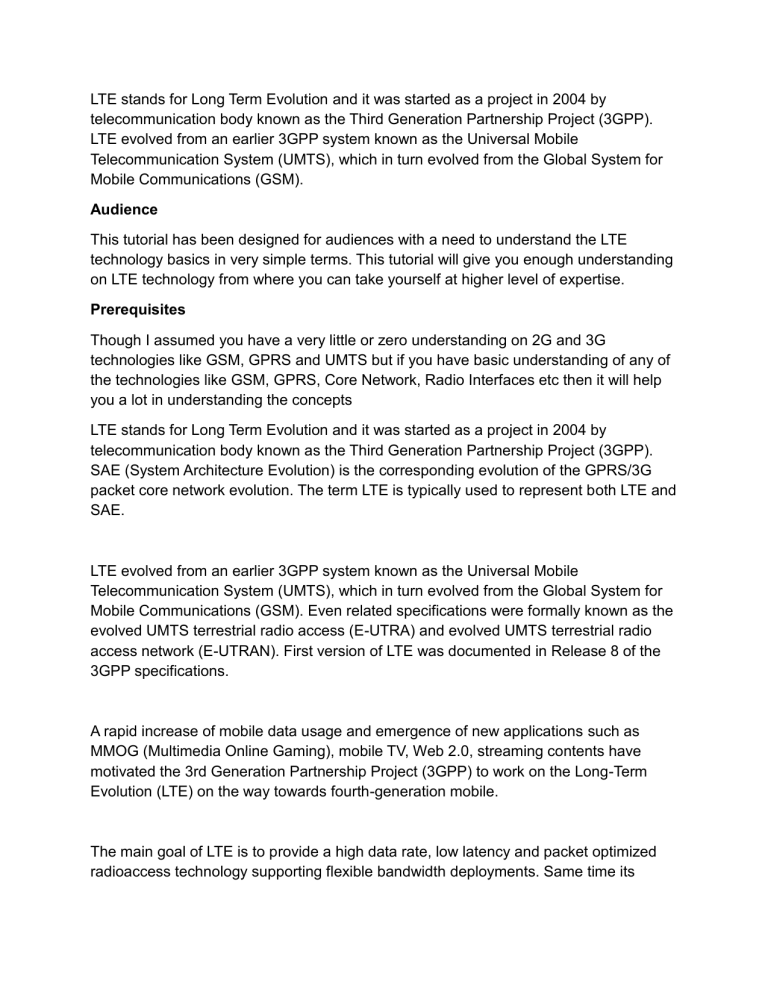 LTE Technology Tutorial: Basics & Architecture