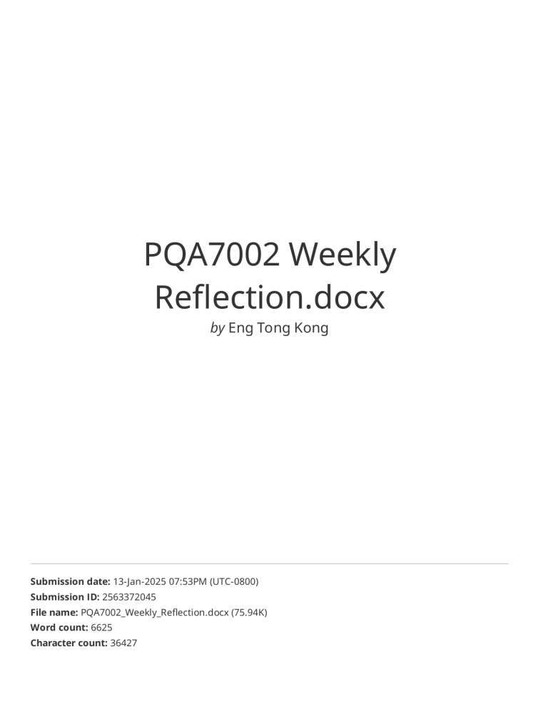 PQA7002 Weekly Reflection: Career Development Insights