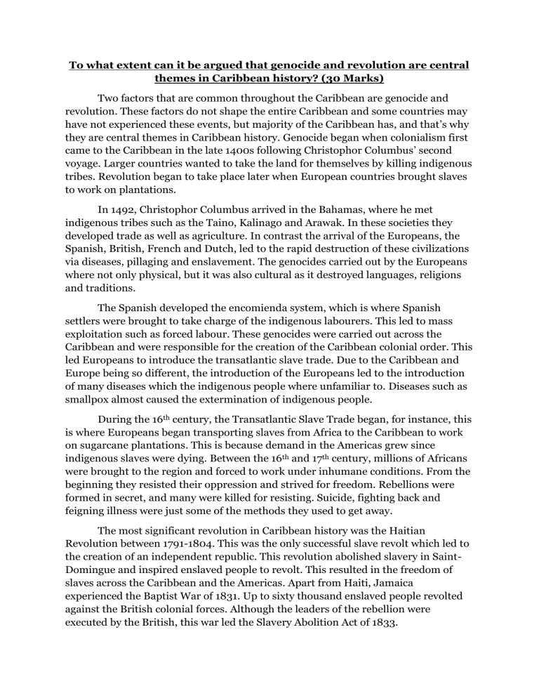 Genocide and Revolution in Caribbean History Essay