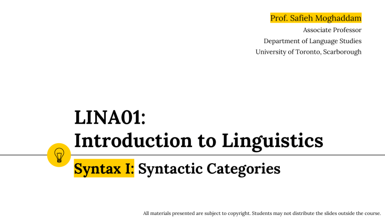 LINA01: Introduction to Linguistics - Syntax I