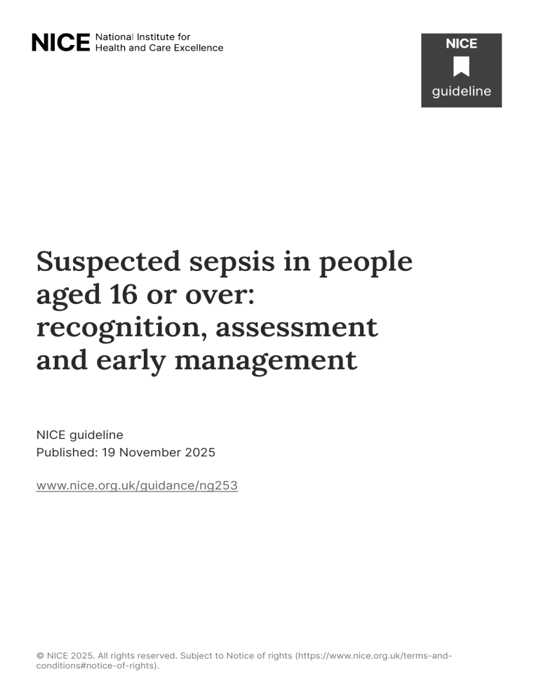 NICE Guideline NG253: Sepsis in Adults 16+