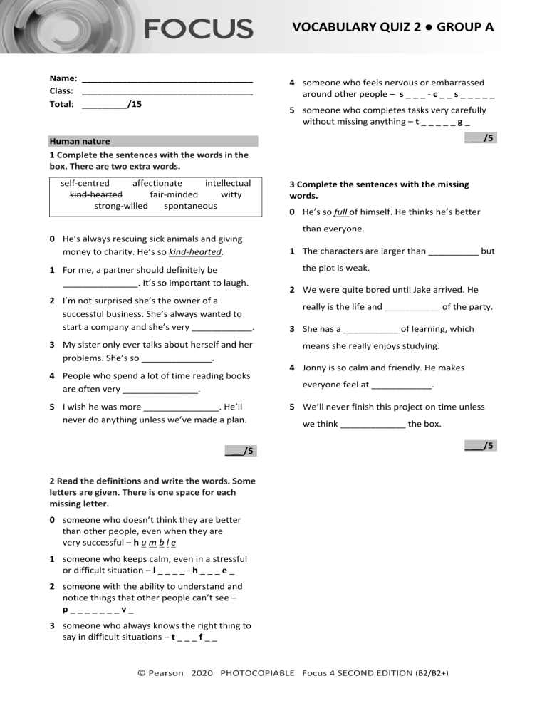 B2 English Vocabulary Quiz Worksheet