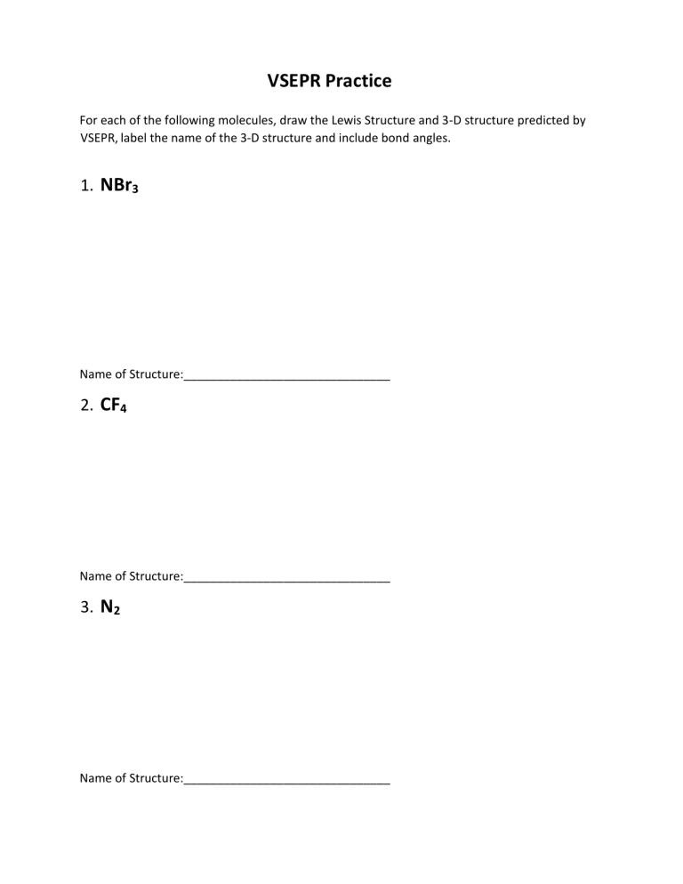 VSEPR Theory Practice Worksheet