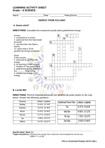Grade 9 Science Learning Activity: Energy from Volcano