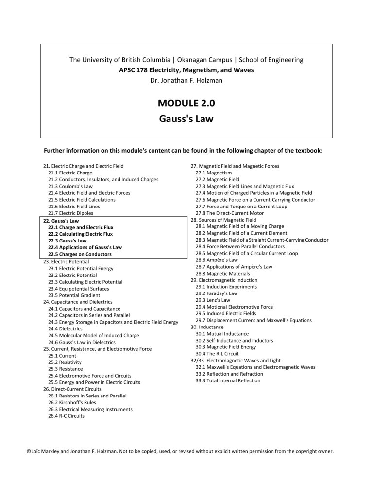 Gauss's Law Module 2.0 - APSC 178