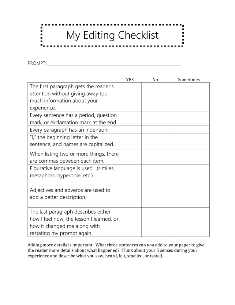 Writing Edit Checklist
