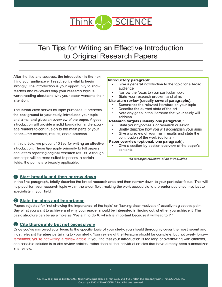 Writing Effective Research Paper Introductions