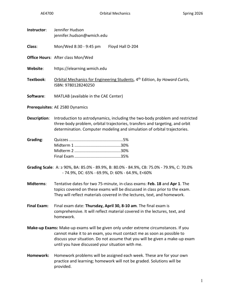AE4700 Orbital Mechanics Syllabus Spring 2026