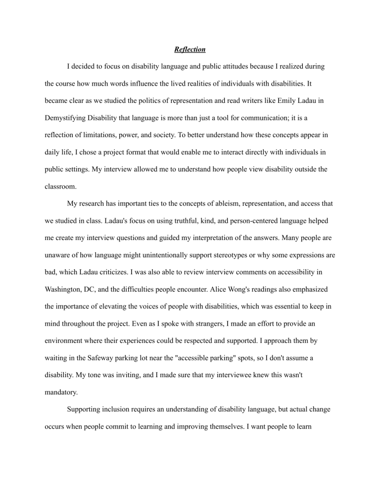 Reflection on Disability Language and Public Attitudes
