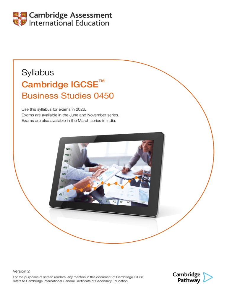 Cambridge IGCSE Business Studies 0450 Syllabus 2026