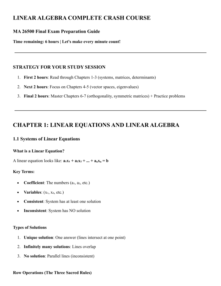 Linear Algebra Final Exam Study Guide