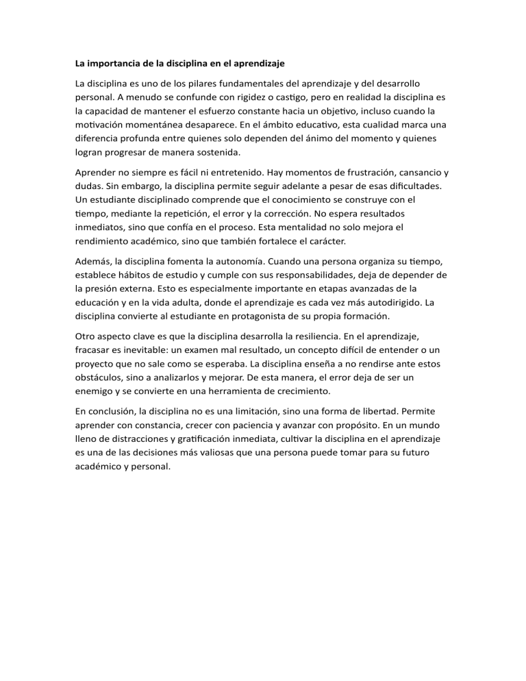 La Disciplina en el Aprendizaje