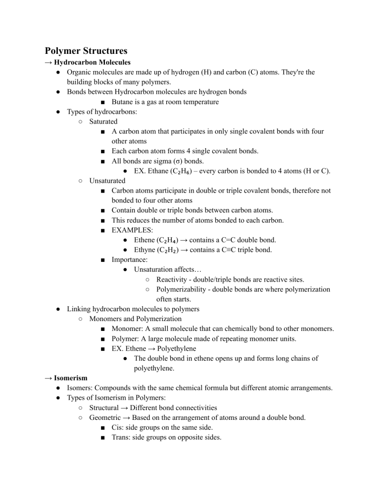 Polymer Structures Lecture Notes