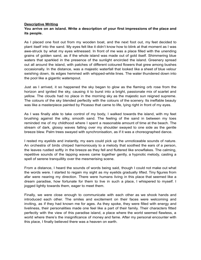 Descriptive Writing: Island First Impressions