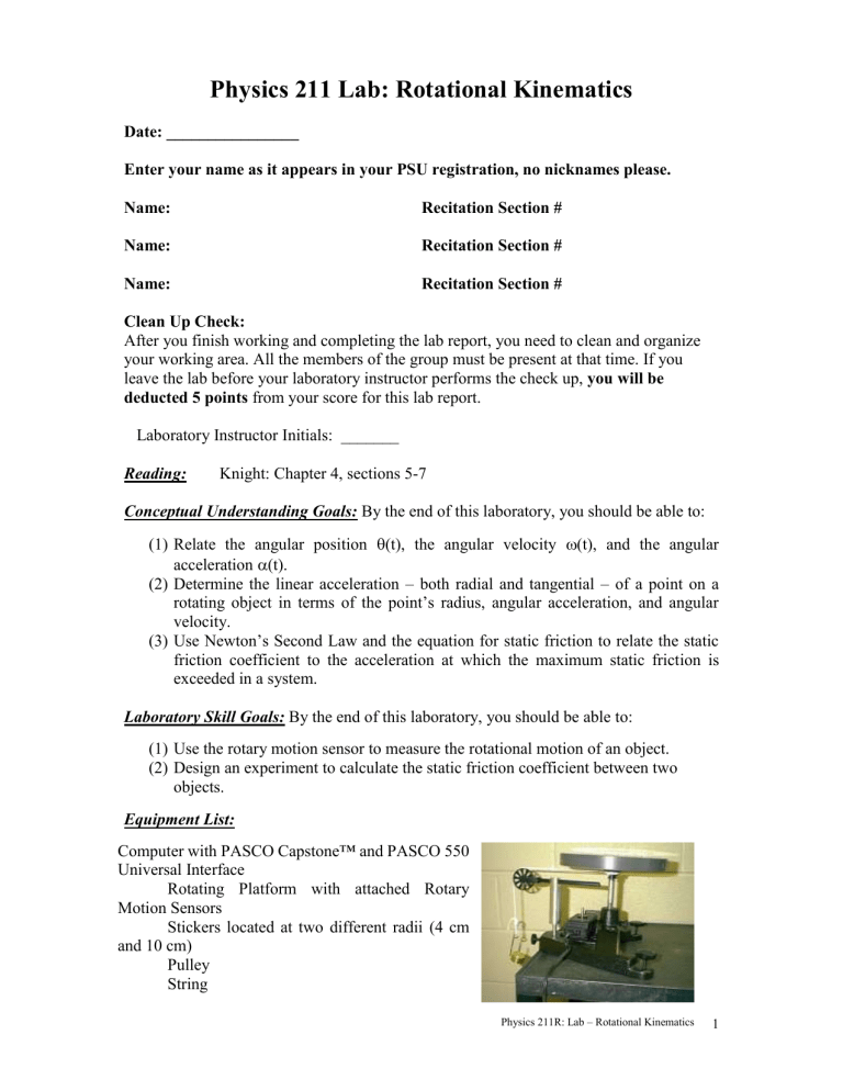 Physics 211 Lab: Rotational Kinematics Guide