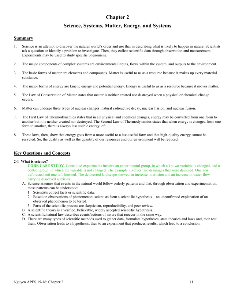 Chapter 2: Science, Systems, Matter, Energy, and Systems
