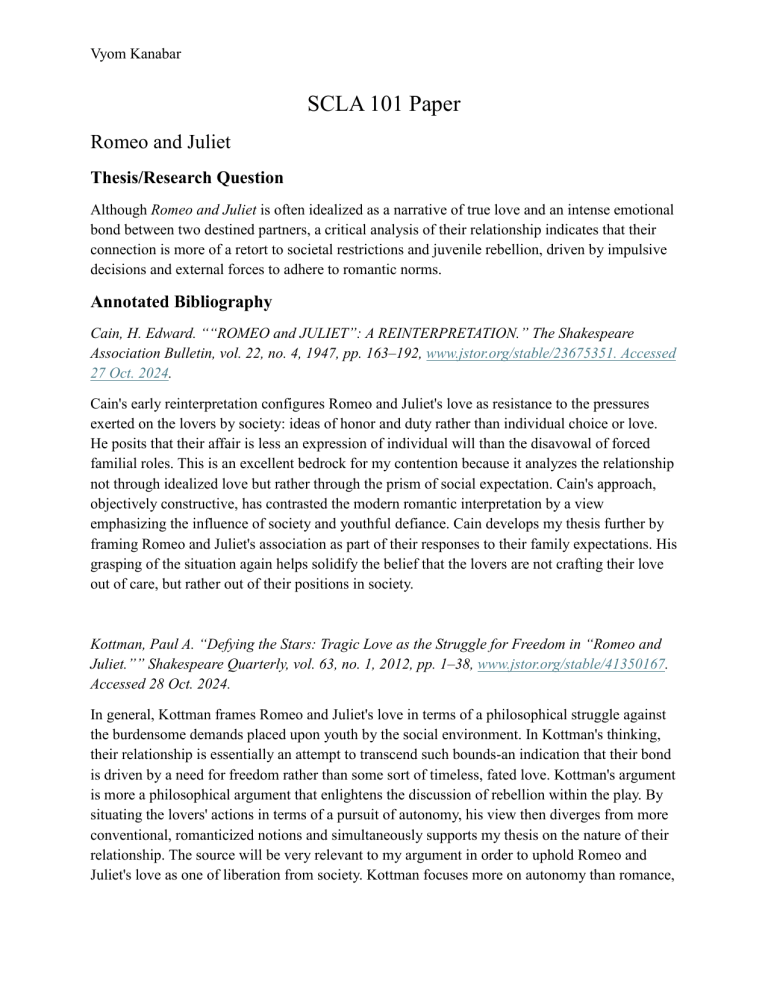 Romeo and Juliet: Rebellion or Love?