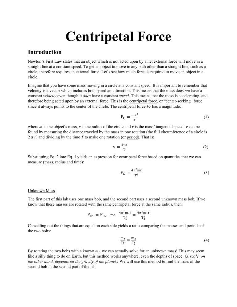 Centripetal Force Lab Manual: Physics Experiment Guide