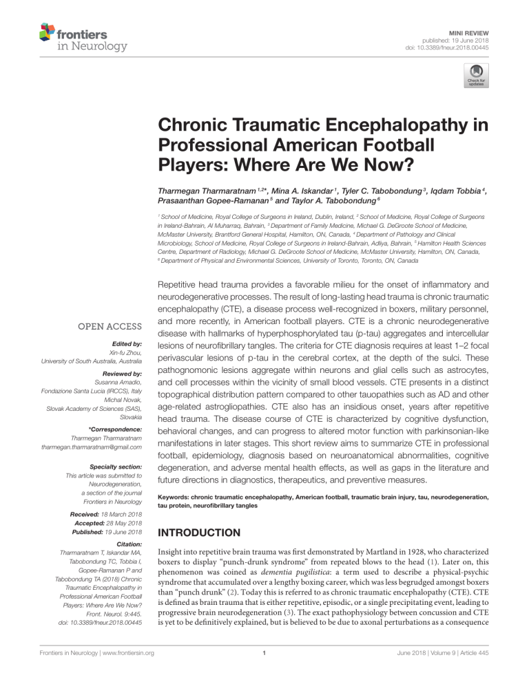 CTE in American Football Players