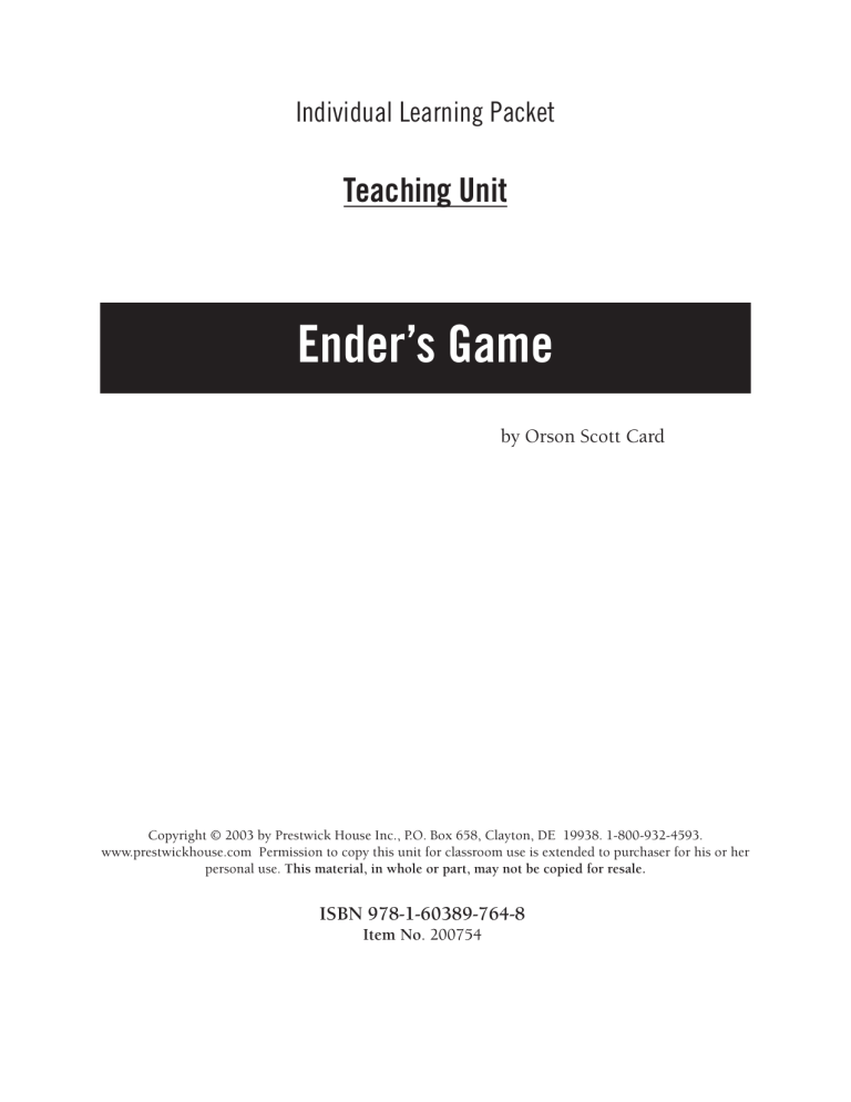 Ender's Game Teaching Unit | Literature Study Guide