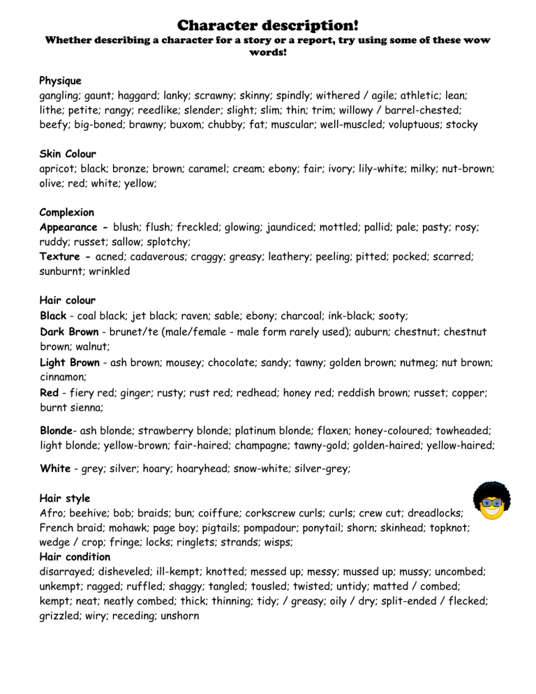 Character Description: Wow Words for Writers