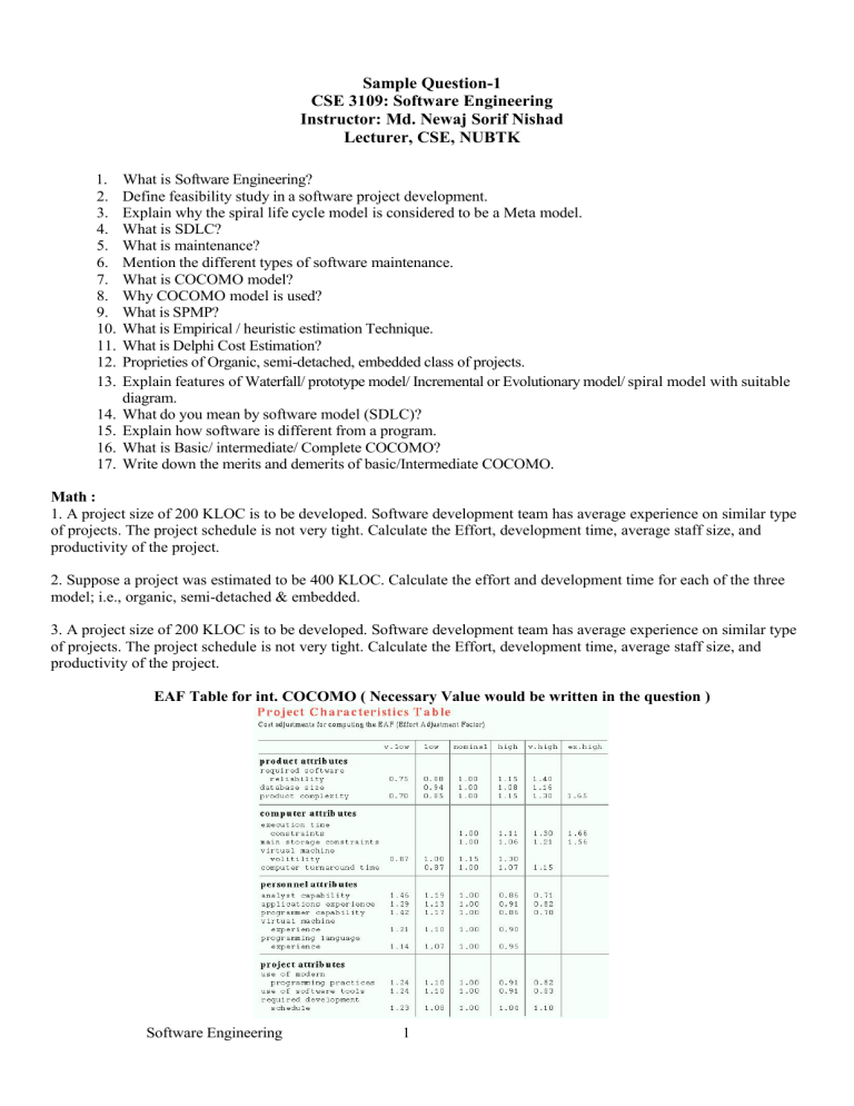 Software Engineering Exam Questions CSE 3109