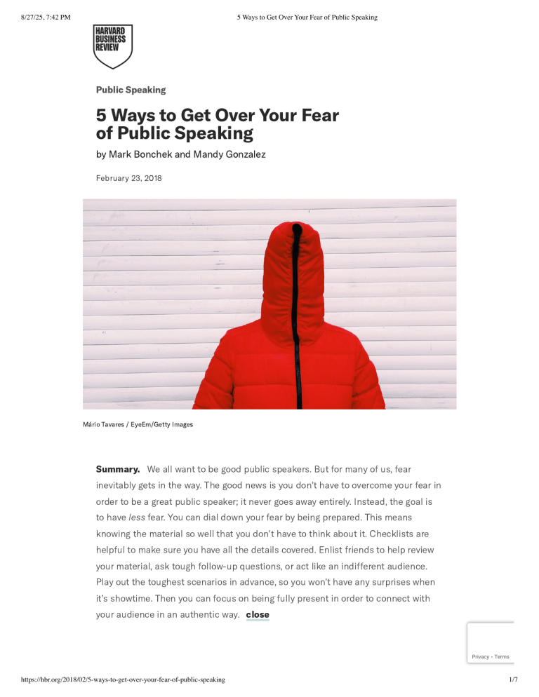 5 Ways to Overcome Public Speaking Fear | HBR