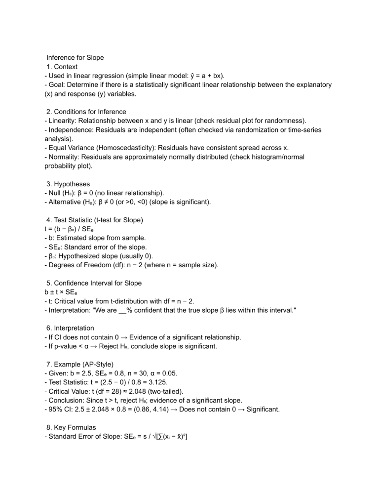 Inference for Slope in Linear Regression