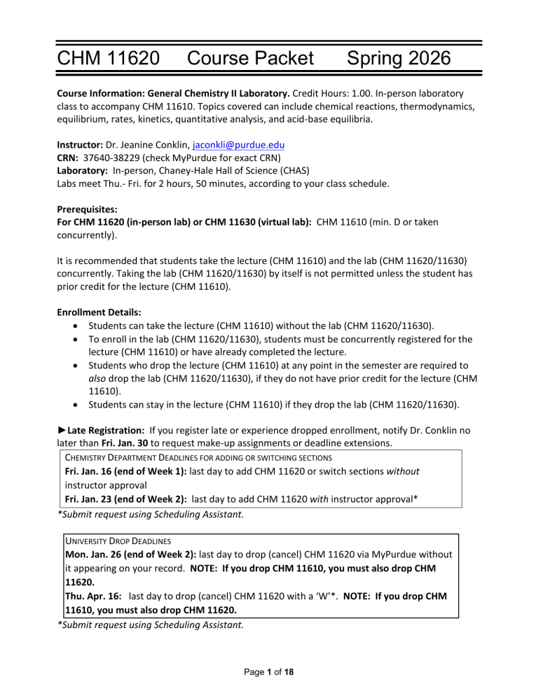 CHM 11620 General Chemistry Lab Syllabus
