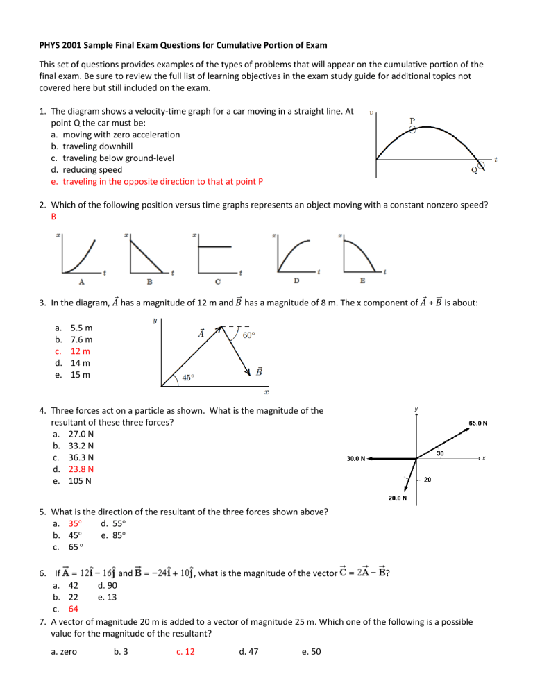 PHYS 2001 Sample Final Exam Questions