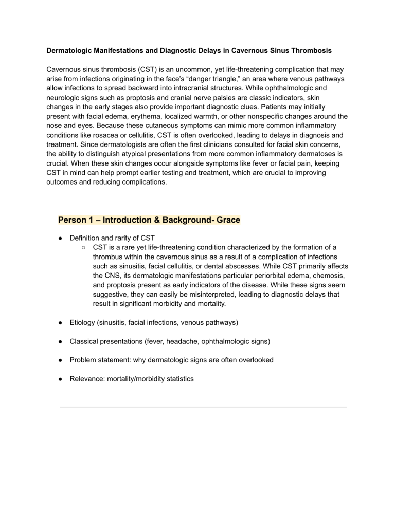Cavernous Sinus Thrombosis Dermatologic Signs