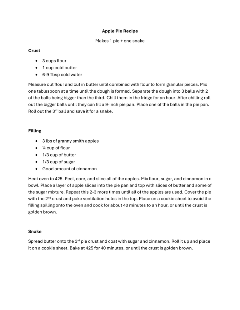 Apple Pie Recipe with Snake Pastry